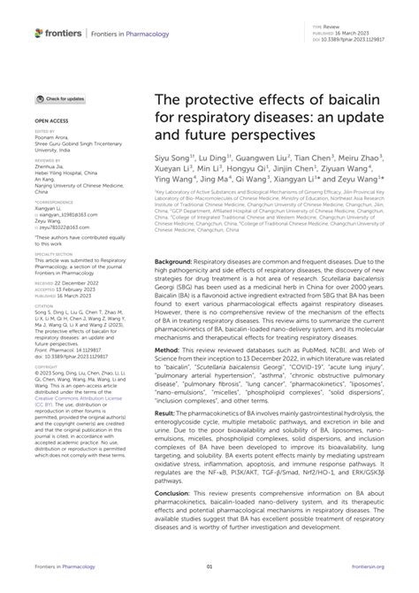 Pdf The Protective Effects Of Baicalin For Respiratory Diseases An
