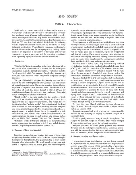 Mlss Mlvss 2540 Solids 2540 A Introduction Solids Refer To Matter Suspended Or Dissolved In