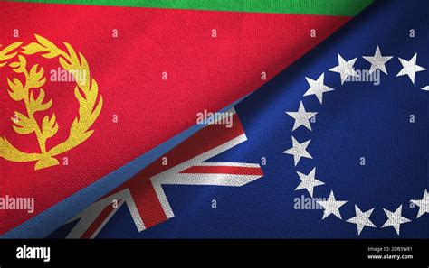 Eritrea And Cook Islands Two Flags Textile Cloth Fabric Texture Stock