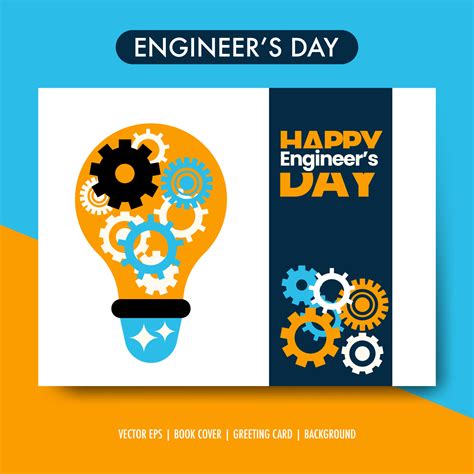 happy engineering day greeting card poster background with lamp and machine objects isolated