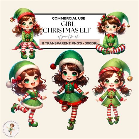 Girl Elf Clipart Watercolor Santa Elf Clipart Cute Christmas Girl Elf Printable Png