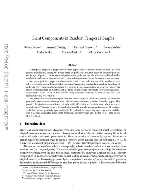 Giant Components In Random Temporal Graphs Deepai