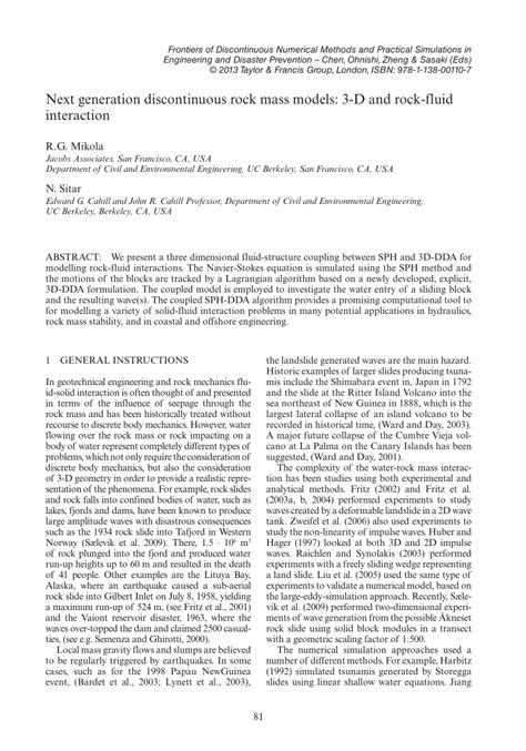 Pdf Next Generation Discontinuous Rock Mass Models 3 D And Rock Fluid Interaction
