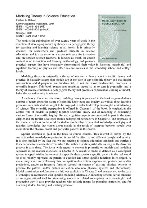 Pdf Modeling Theory In Science Education