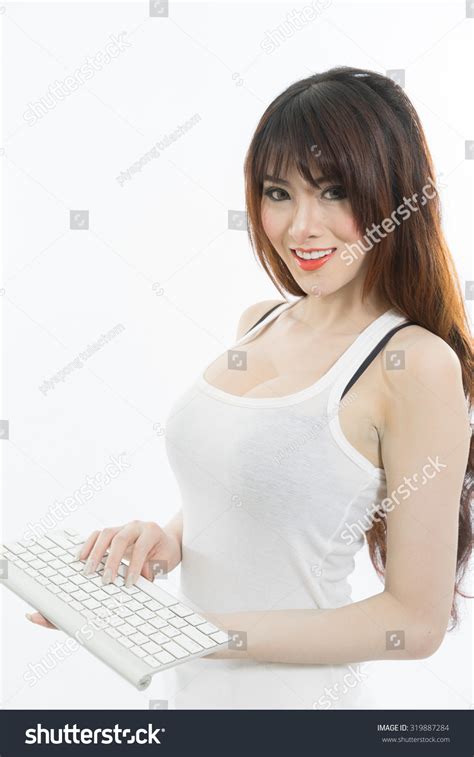 Стоковая фотография Sexy Asian Woman Keyboard Shutterstock