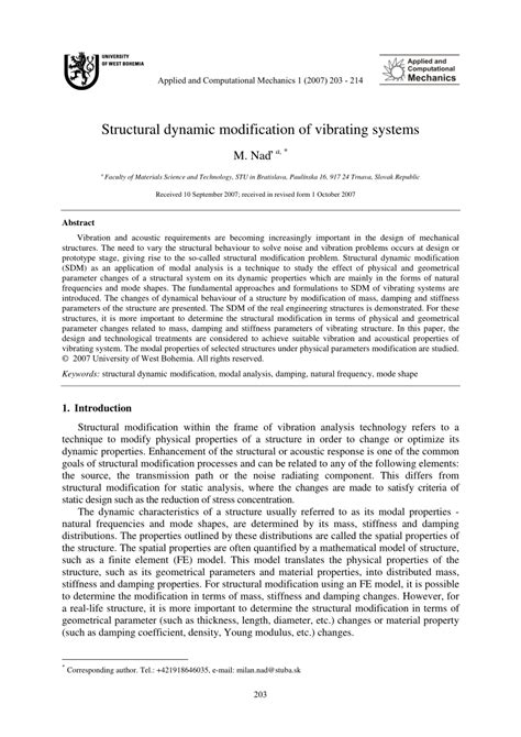 Pdf Structural Dynamic Modification Of Vibrating Systems