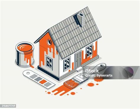 집 외벽 벡터 3d 등각 투영 그림 Diy 외관 페인트 리노베이션 주거용 작은 가족 주택 또는 별장 외부 그림 건물 3차원