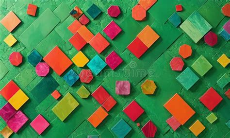Vibrant Collage Overlapping Geometric Shapes In Various Colors Including Red Orange Yellow