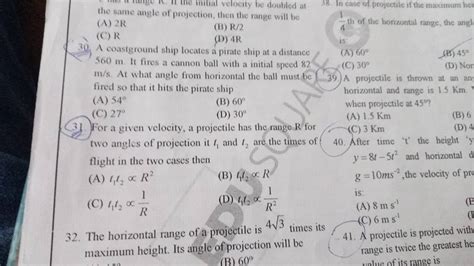 The Horizontal Range Of A Projectile Is Times Its Filo