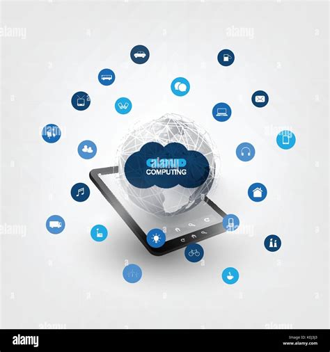 Cloud Computing Design Concept With Earth Globe Icons Digital Network Connections Technology