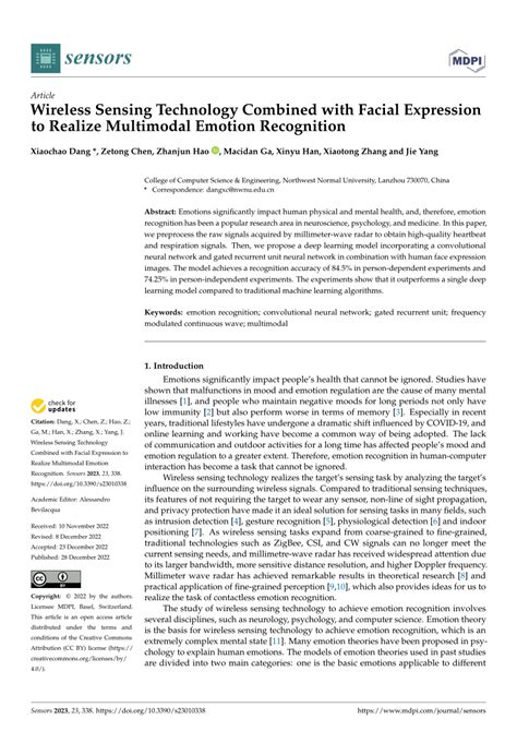 Pdf Wireless Sensing Technology Combined With Facial Expression To Realize Multimodal Emotion