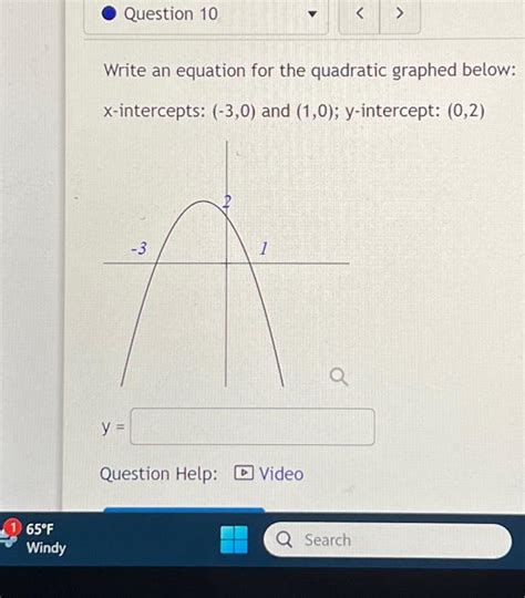Solved Write An Equation For The Quadratic Graphed Below