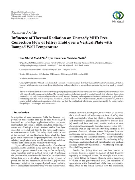 Pdf Influence Of Thermal Radiation On Unsteady Mhd Free Convection