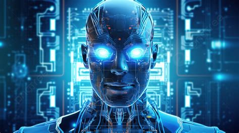 3d Rendering Of A Cyborg Interface With Digital Ai Background Human