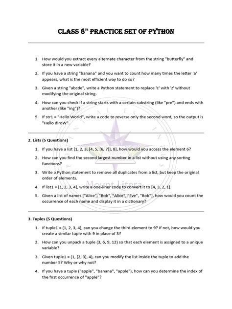 Class 8th Practice Set Of Python Pdf Control Flow String Computer Science