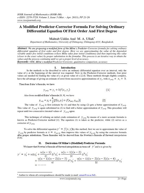 A Modified Predictor Corrector Formula For Solving Ordinary