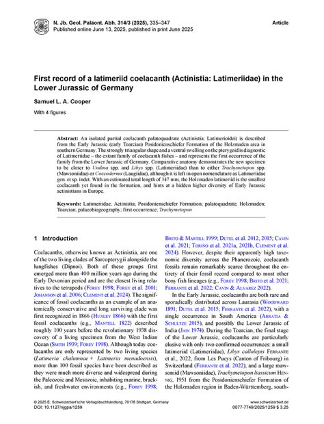 First Record Of A Latimeriid Coelacanth Actinistia Latimeriidae In