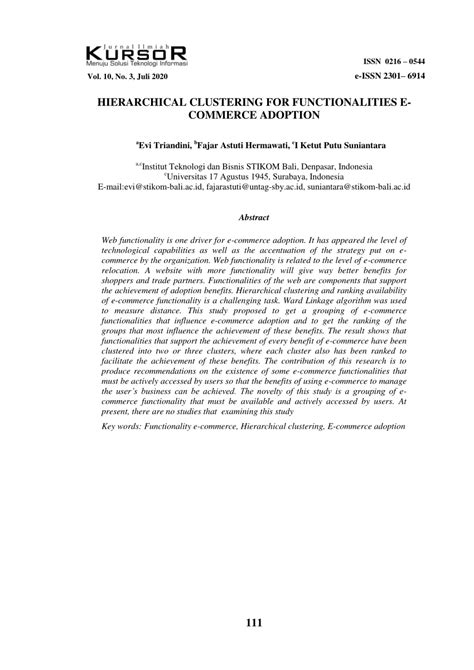 Pdf Hierarchical Clustering For Functionalities E Commerce Adoption
