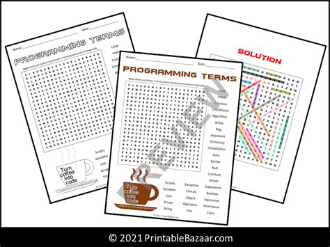 Programming Terms Word Search Puzzle Teaching Resources