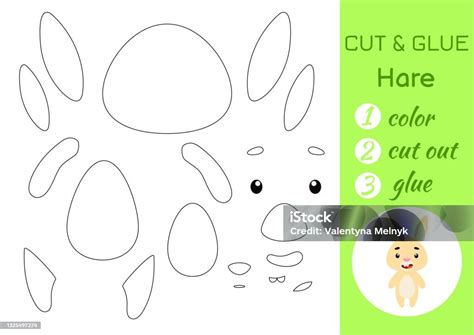색상 잘라 및 접착제 종이 작은 토끼 공예 활동 페이지를 잘라 붙여 넣기 유치원 어린이를위한 교육 게임 Diy 워크 시트 아이 로직 게임 퍼즐 벡터 스톡 일러스트레이션입니다