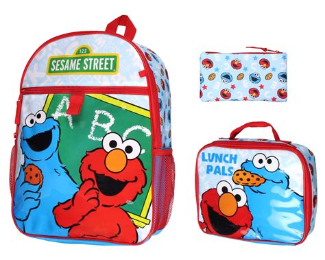 Sesame Street Abc Cookie Monster Elmo 3 Pc Backpack Lunch Box Pencil
