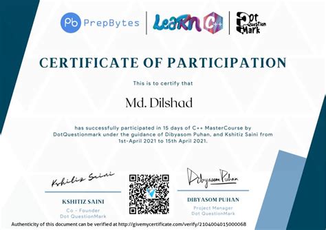 Mohammad Dilshad On Linkedin Cpp Course Dotquestionmark Community Givemycertificate