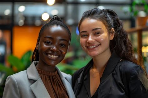 Two Women Posing For A Photo With One Wearing A Suit And The Other Has A Black Shirt On It