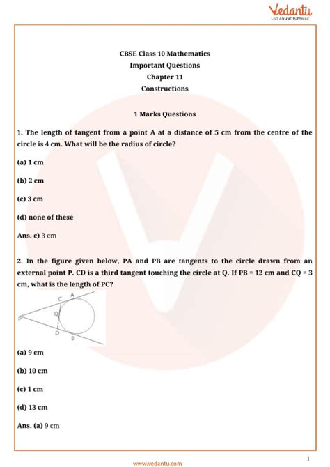 Important Questions For CBSE Class Maths Chapter Constructions