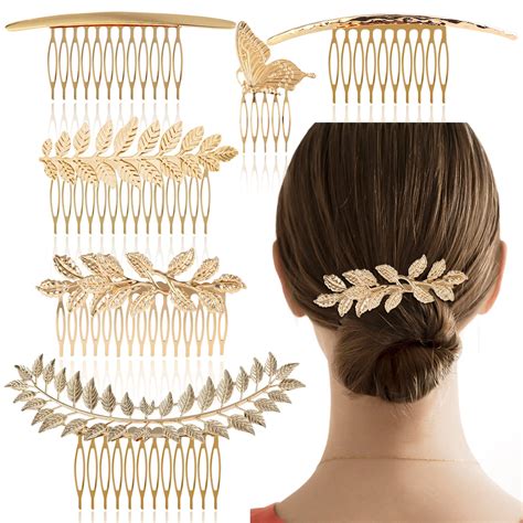 6 Pack Gold Leaf Decorative Hair Side Combs For Women Bridal French Twist Hair Slide Comb With