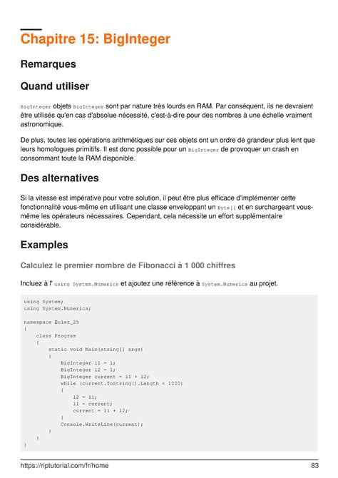 Language Cbiginteger Chapitre 15 Biginteger Remarques Quand