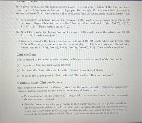 Solved Lorenz Functionfor A Given Population The Lorenz