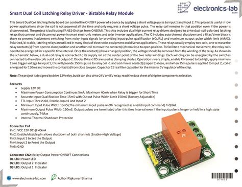 Smart Dual Coil Latching Relay Driver Bistable Relay Module Electronics Lab Com