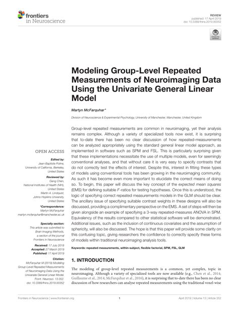 Pdf Modeling Group Level Repeated Measurements Of Neuroimaging Data Using The Univariate