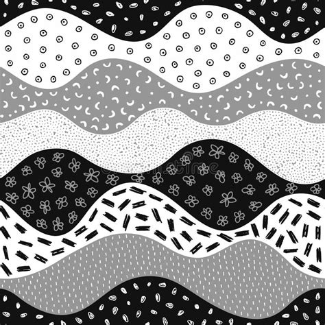 Vector Seamless Pattern With Abstract Textured Waves Curve Shapes With