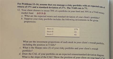 Solved For Problems 12 16 Assume That You Manage A Risky