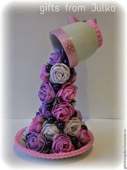 Парящая чашка Черничный водопад с цветами из фома в интернет магазине на Ярмарке Мастеров