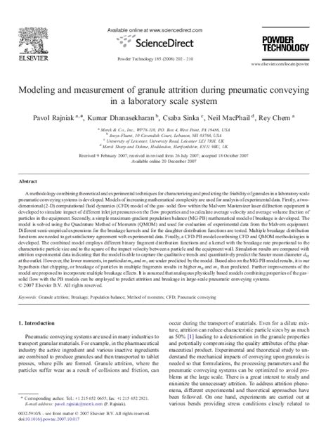 Pdf Modeling And Measurement Of Granule Attrition During Pneumatic Conveying In A Laboratory