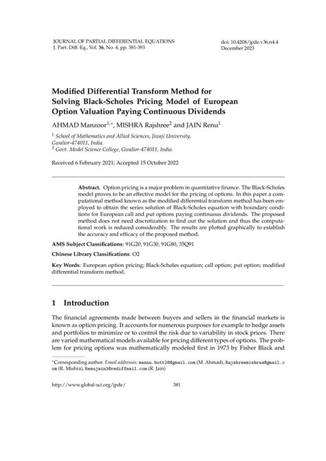 Global Science Press Modified Differential Transform Method For