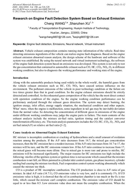 Research On Engine Fault Detection System Based On Exhaust Emission
