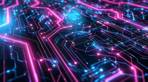 A Glowing Blue And Pink Circuit Board With Glowing Nodes The Circuit