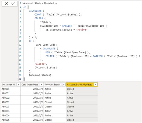 Solved Calculated Column To Create The Account Status In