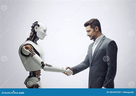 Business Man Shaking Hand With Ai Humanoid Robot Human Interacting With Ai Or Artificial