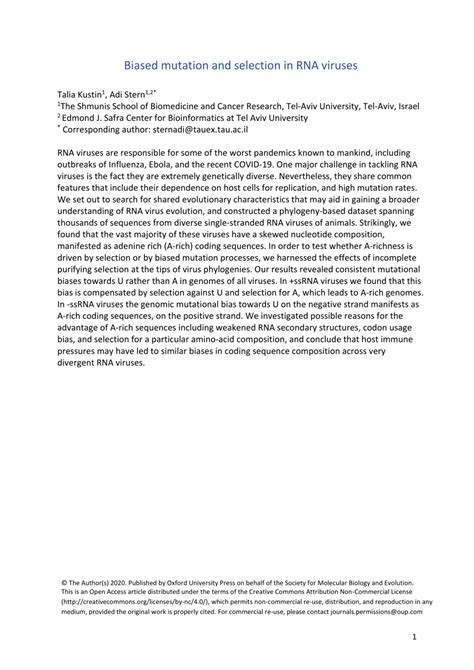 Pdf Biased Mutation And Selection In Rna Viruses