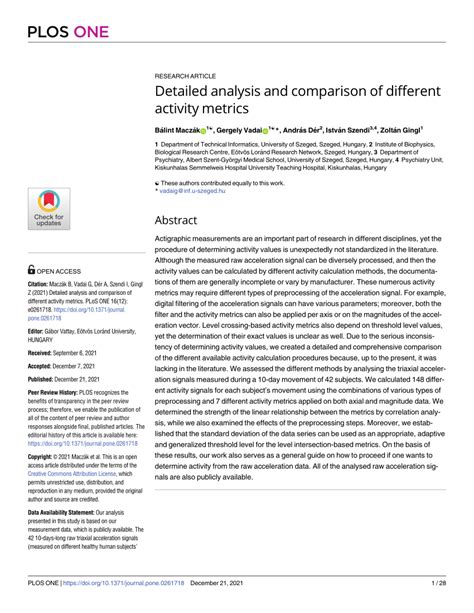 Pdf Detailed Analysis And Comparison Of Different Activity Metrics