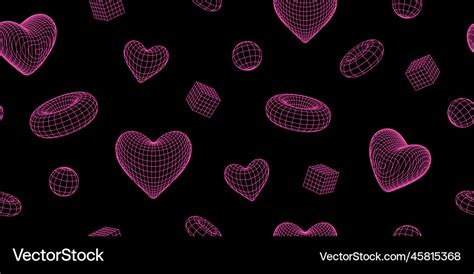 Geometry Wireframe Shapes And Grids In Neon Pink Vector Image