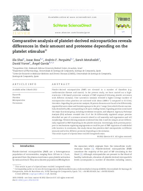 Pdf Platelet Microparticles Proteomic Variations