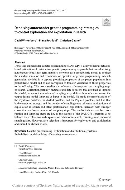 Pdf Denoising Autoencoder Genetic Programming Strategies To Control