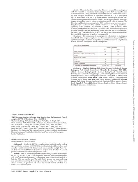 Pdf 1149 Resistance Analyses Of Patient Viral Samples From The Remdesivir Phase 3 Adaptive