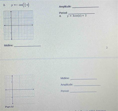 3 Y Cos 1 3 X Amplitude Period 4 Y 3cos X 2 Midline 2