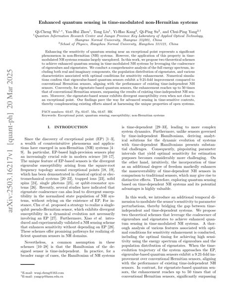 Pdf Enhanced Quantum Sensing In Time Modulated Non Hermitian Systems
